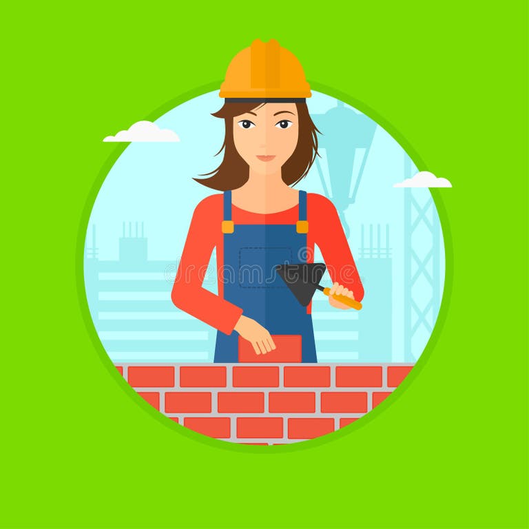 Bricklayer with Spatula and Brick. Stock Vector - Illustration of ...