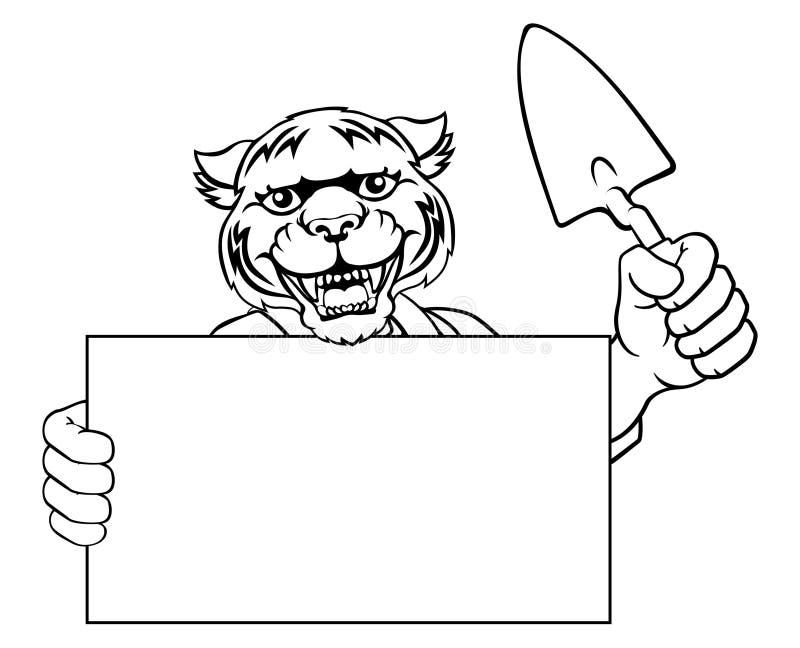 Bricklayer Tiger Trowel Tool Handyman Mascot Stock Image - Illustration ...