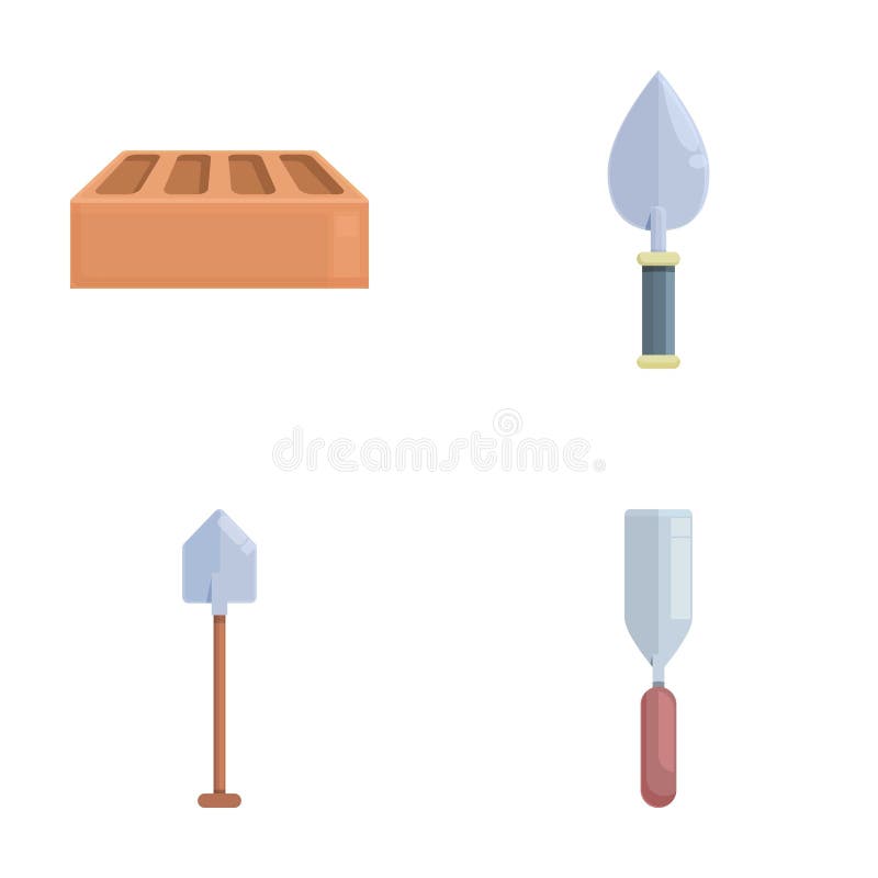 Bricklayer Tool Icons Set Cartoon Vector. Various Trowel and Brick ...