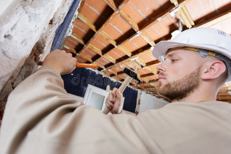 Bricklayer Tools Men Working Construction Stock Photo - Image of tool ...