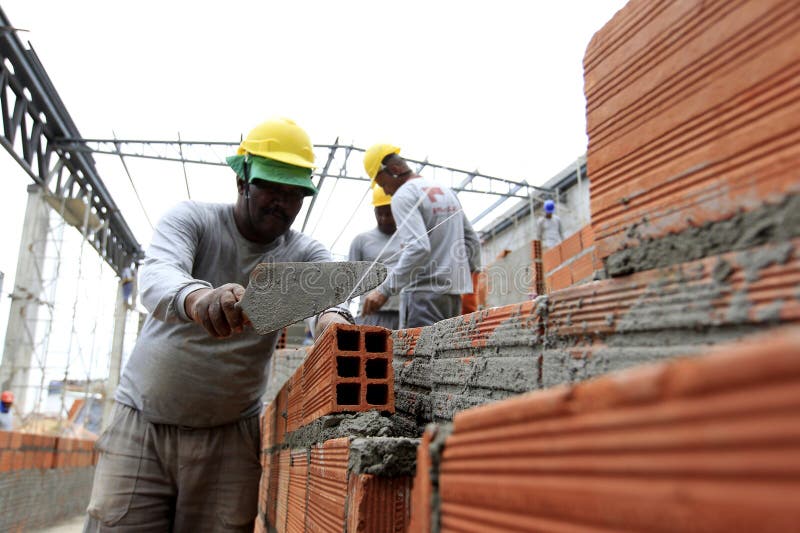 Bricklayer Work Under Construction Editorial Photo - Image of sand ...