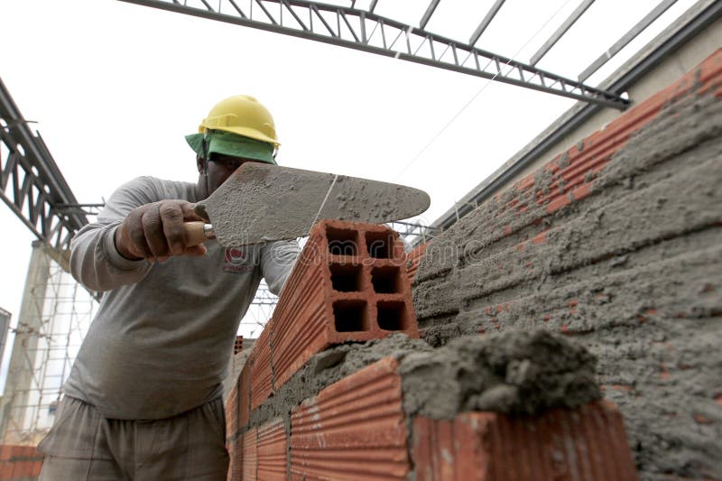 Bricklayer Work Under Construction Editorial Stock Image - Image of ...
