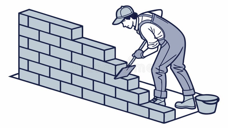 Bricklayer at Work Vector, Construction Craftsmanship Art, Vector ...
