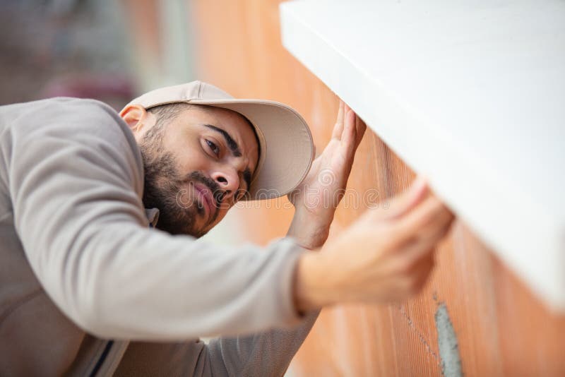 Bricklayer Working with Brick Blocks Stock Image - Image of builder ...