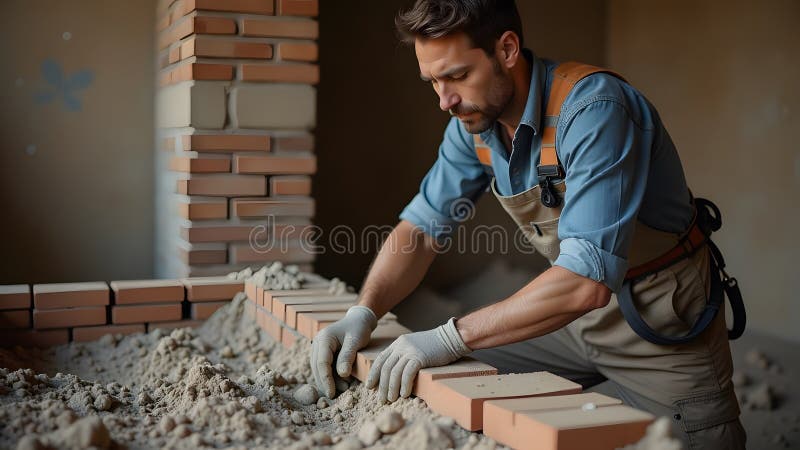 A Bricklayer Working with Brick Blocks ,bricklaying Stock Illustration ...