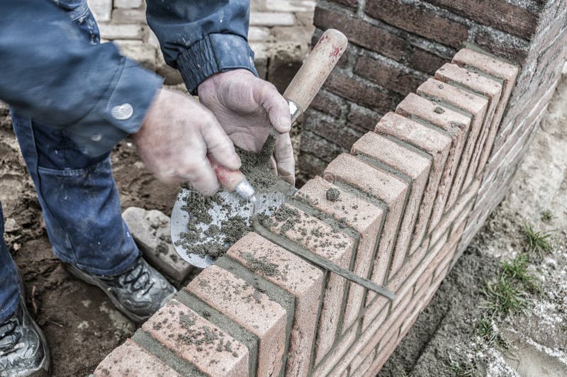 Bricklayer Working with Bricks Stock Photo - Image of construction ...