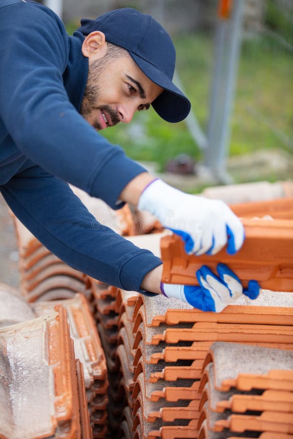 Bricklayer Working with Ceramsite Concrete Blocks Stock Photo - Image ...