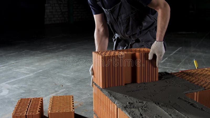 Bricklayer Making a Exterior Industrial Wall Stock Video - Video of ...