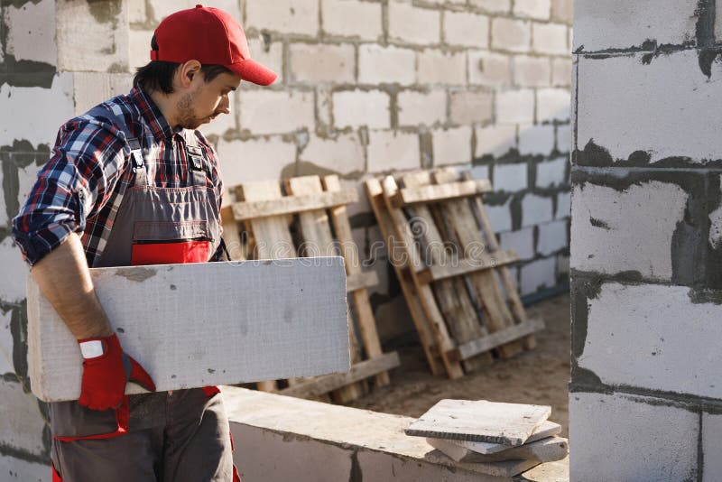 Bricklayer is Working at the Construction Site Stock Image - Image of ...