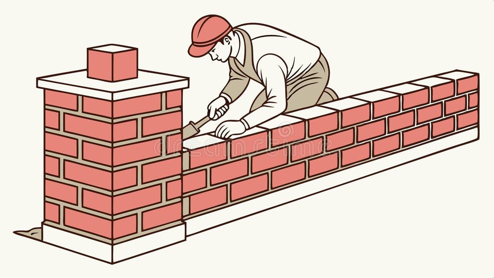 Bricklayer Working Illustration, Construction Worker, Building Process ...