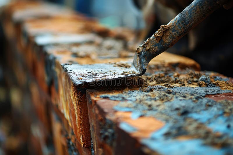 Bricklayer Working on Red Brick Wall with Copy Space for Construction ...
