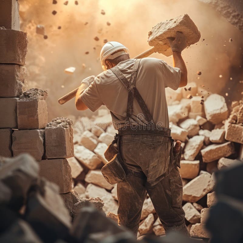 Bricklayers and Construction Workers Work To Complete Their Work in ...