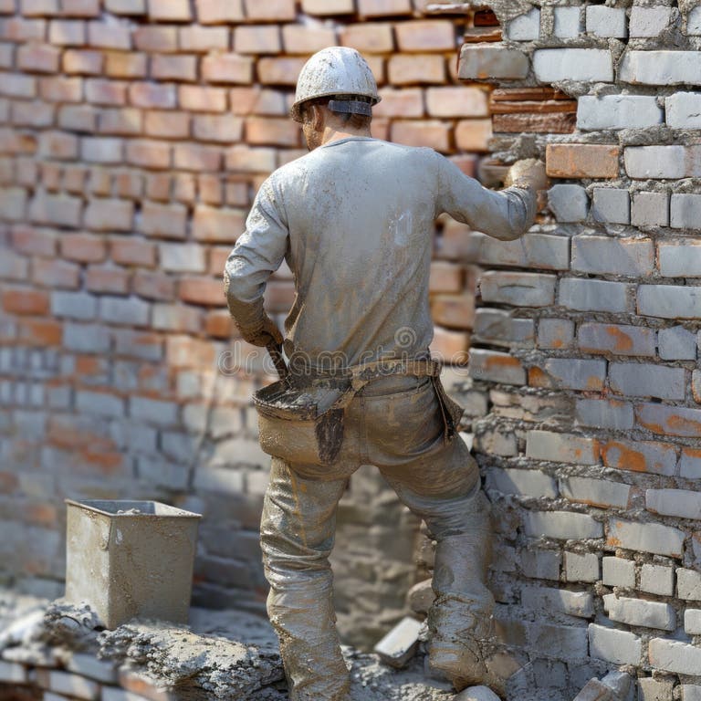 Bricklayers and Construction Workers Work To Complete Their Work in ...