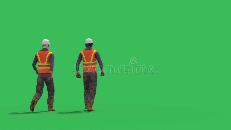 Bricklayers Workers Green Screen Walks Back 3D Rendering Animation ...