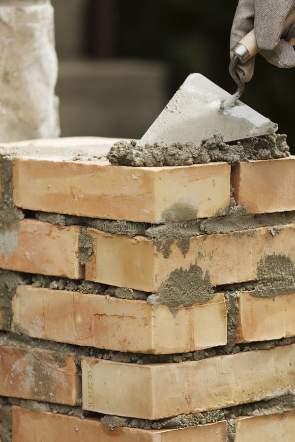 Bricklaying brick wall stock image. Image of tools, work - 190672131
