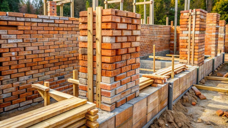 Bricklaying Construction Sturdy Foundation Meets Vertical Formwork for ...