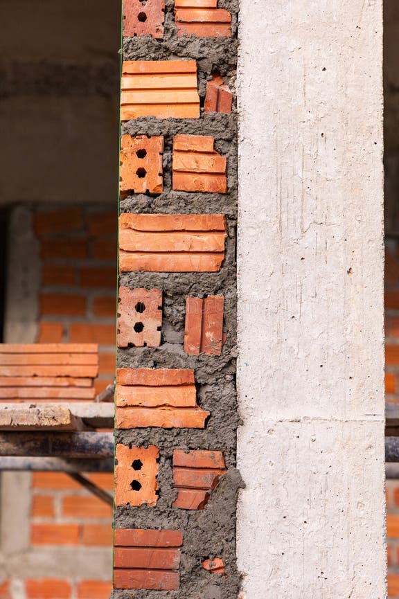 Bricklaying for House Column Construction Stock Image - Image of stack ...