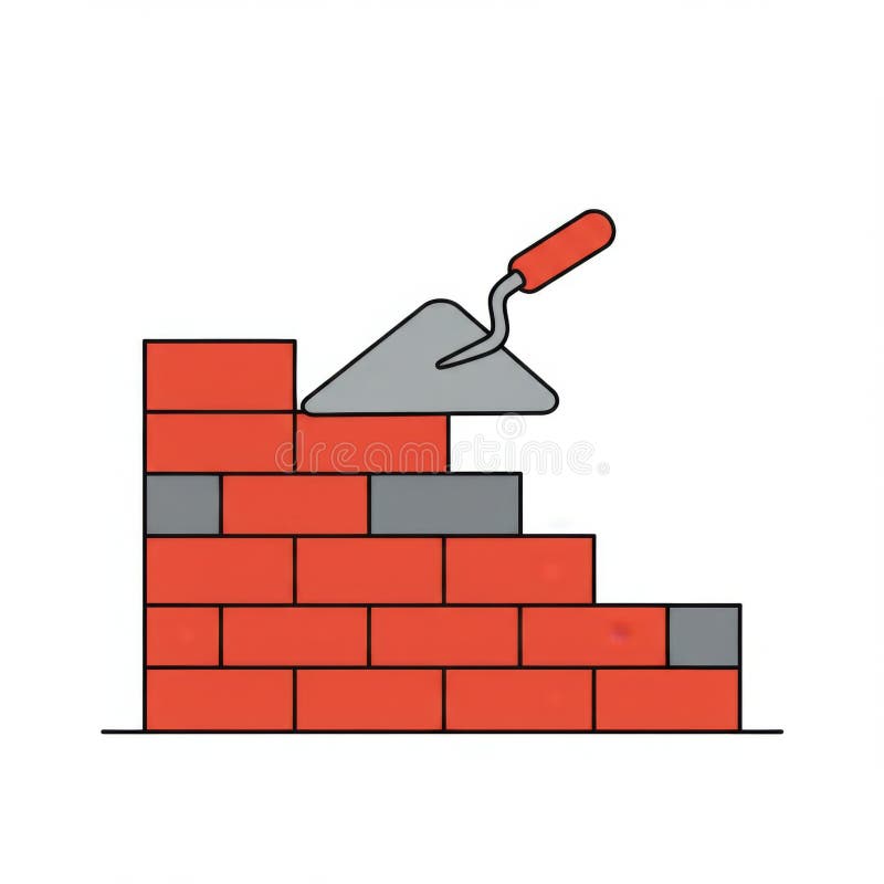 Bricklaying Illustration: Red and Gray Bricks Wall Construction Stock ...