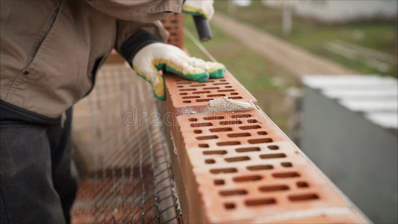 Bricklaying Isolated on White. Brickwork, Brick House Construction ...