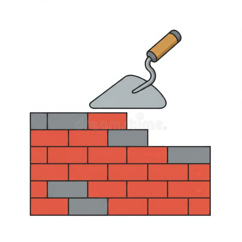 Bricklaying Process: Red and Grey Bricks Wall Construction Stock ...