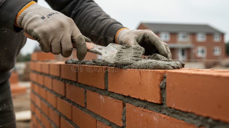 Bricklaying in Progress stock photo. Image of hand, brick - 371266462