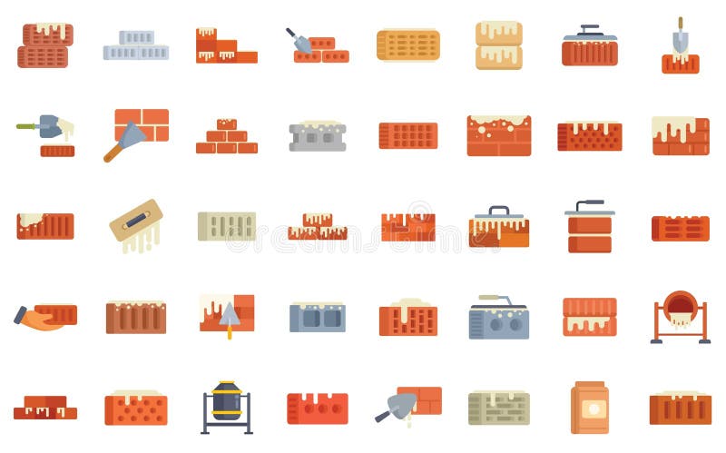 Bricklayer Building Wall with Trowel and Mortar Icons Set Vector Stock ...