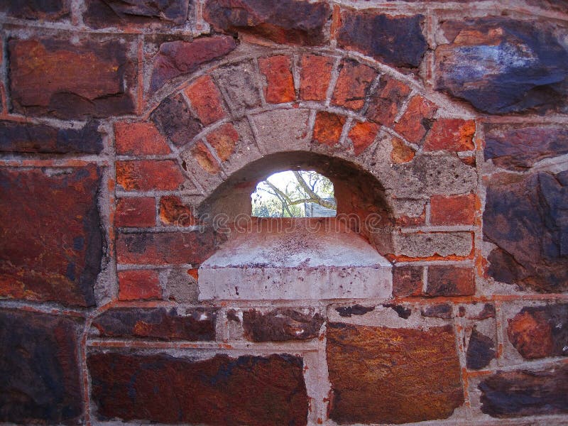 BRICKS AROUND a FORT WINDOW OPENING in STONE WALL Stock Photo - Image ...