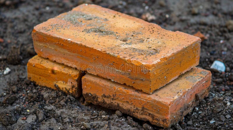 Three Bricks Stacked in Dirt Stock Image - Image of building, pile ...
