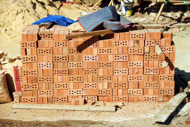Bricks in Construction Site Stock Image - Image of materials, brickwork ...