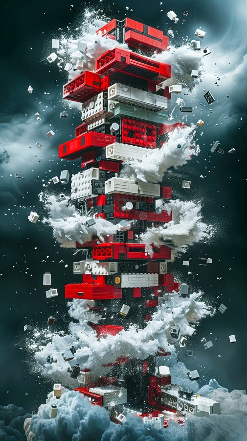 Bricks Explosion Flying Down from the Sky on Black Background Stock ...