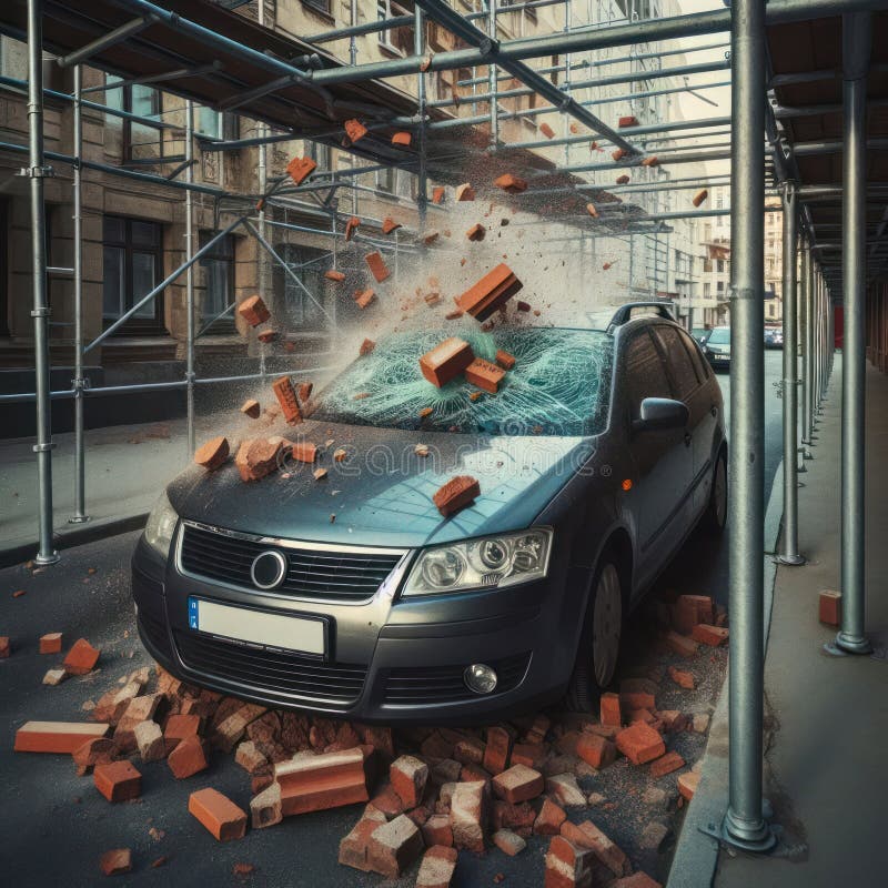 Bricks Falling on a Car Parked Below. Stock Illustration - Illustration ...