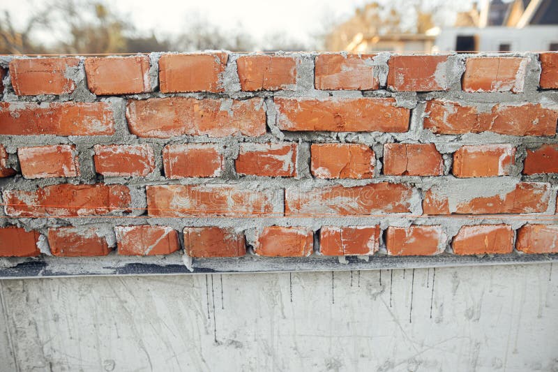 Bricks Masonry with Cement on Concrete Foundation, Process of House ...