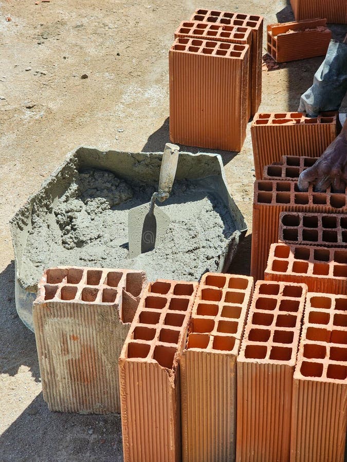 Bricks and Mortar for Construction Stock Image - Image of sandy ...