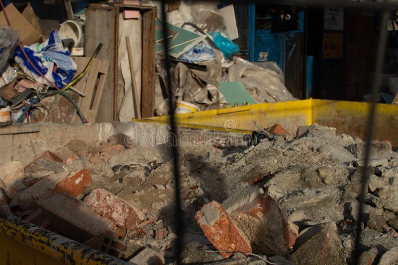 Bricks and Rubbish after Demolition with Rotten and Rusty Metals Stock ...