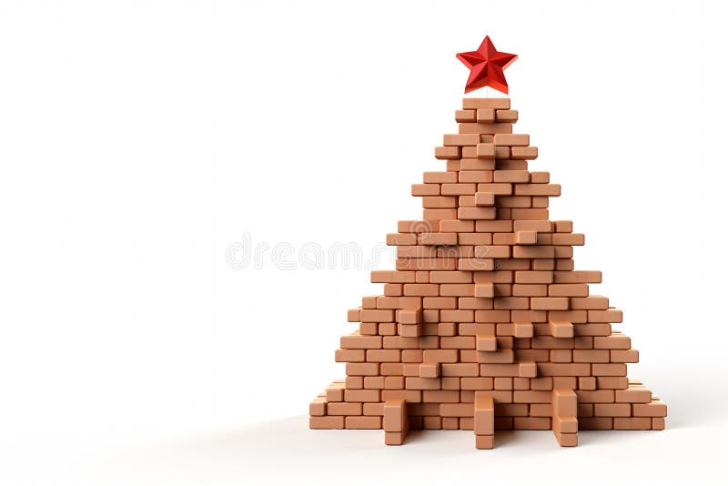Bricks in Shape of Christmas Tree with Red Star on Backdrop with Copy ...