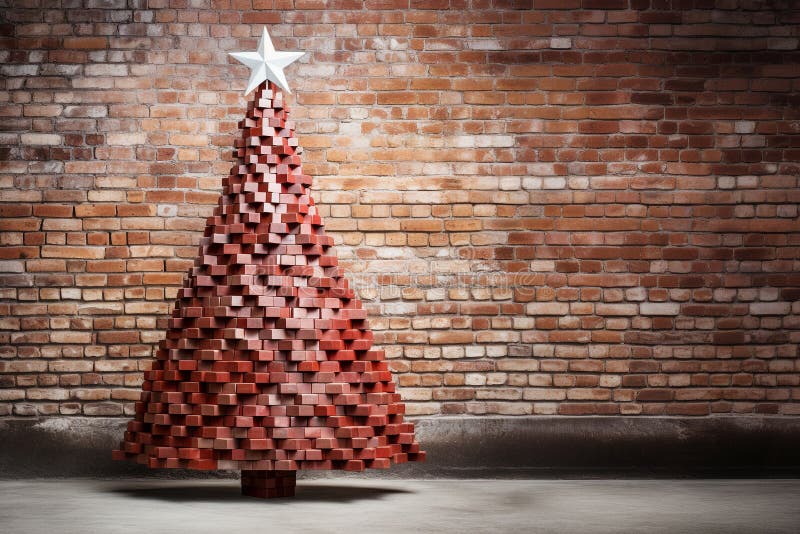 Bricks in Shape of Christmas Tree with White Star on Backdrop with Copy ...