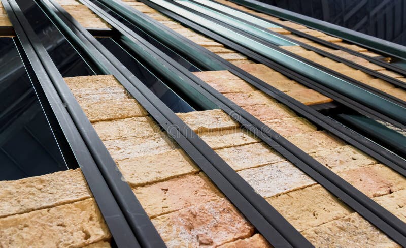 Bricks and steel blind stock photo. Image of modern - 151197590