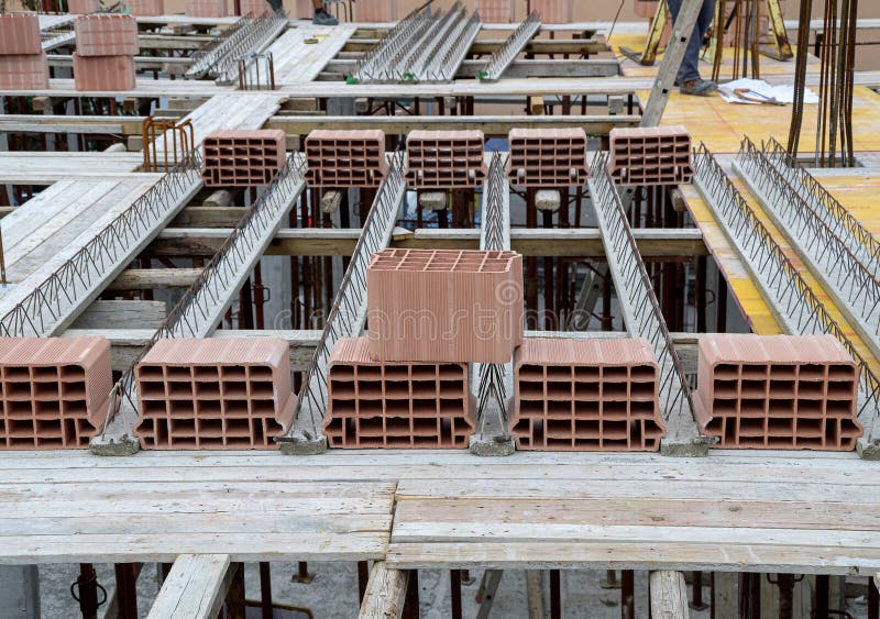 Bricks and Steel Reinforcement before Casting of Concrete Stock Image ...