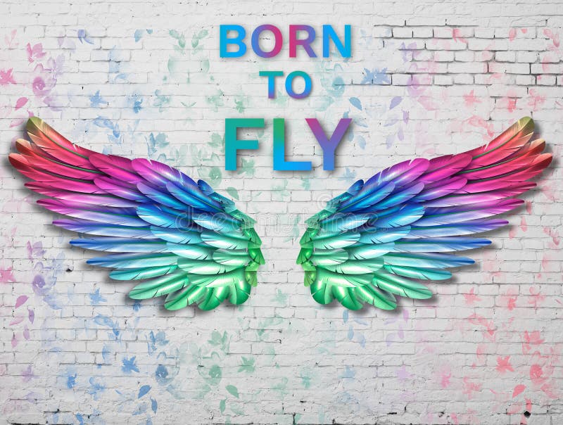 3d Wallpaper , Bricks Wall Background with Bird Wings and Born To Fly ...