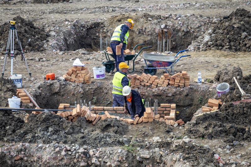 Brickwork by Construction Workers Editorial Stock Image - Image of ...