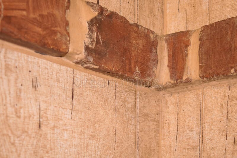 Brickwork in the Corner on the Wall with Beige Tile Stock Image - Image ...