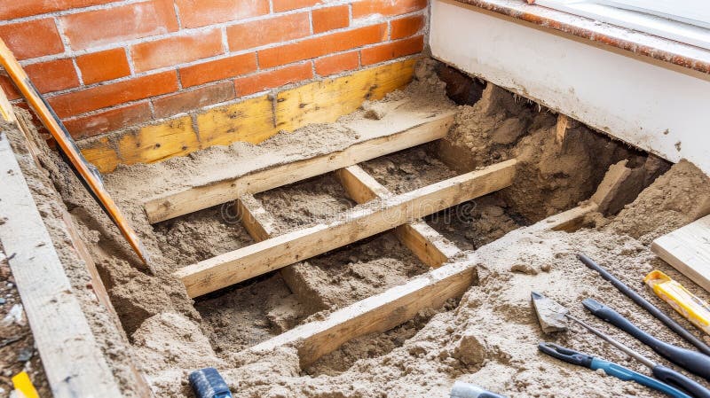 Brickwork Foundation Construction is in Progress at the Site Stock ...