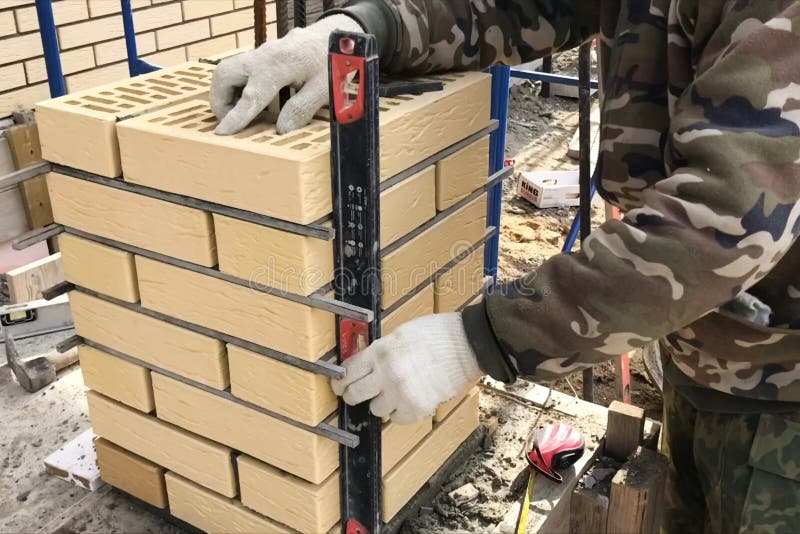 Brickwork of Supporting Pillar of the Building. Brickwork Stock Photo ...