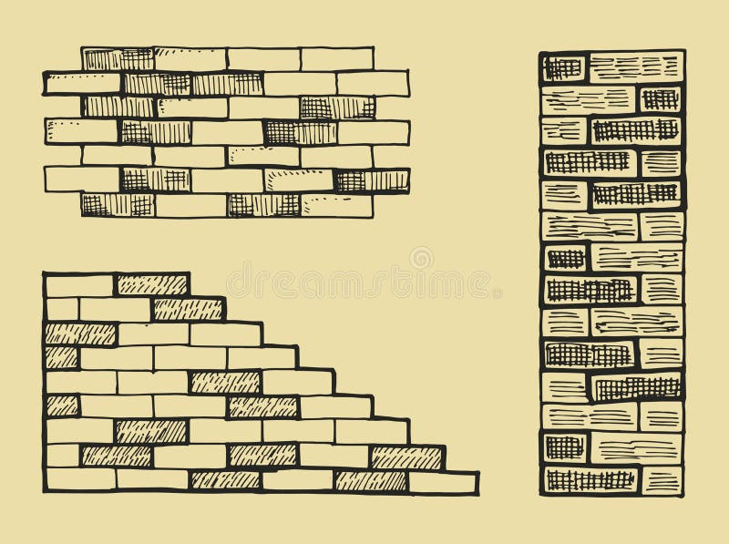 Brickwork Wall and Column. Vector Hand Drawing Stock Illustration ...