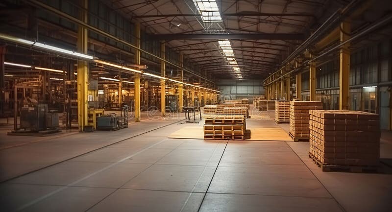 Brickyard Production Warehouse Hall with Special Equipment. Generative ...