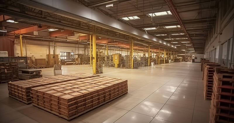 Brickyard Production Warehouse Hall with Special Equipment. Generative ...