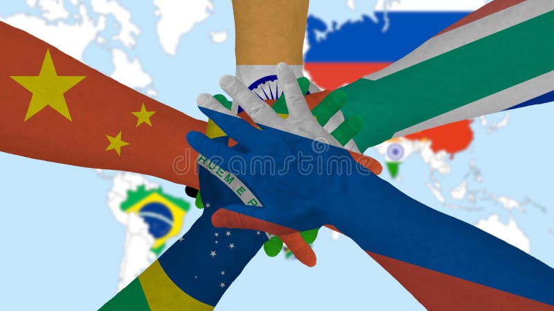 BRICS, Five Hands, with the Flags of the Countries, Come Together To ...