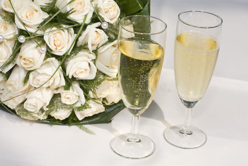 Bridal Bouquet and Champagne Stock Image - Image of commitment, bouquet ...