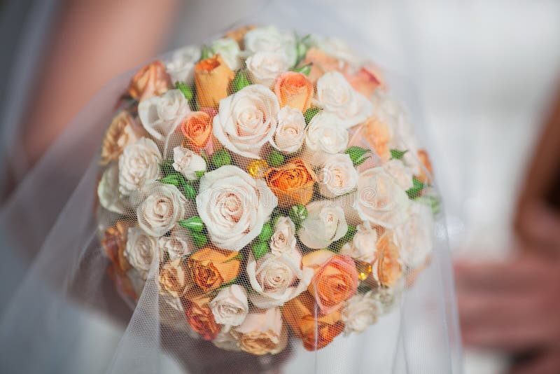 Bridal Bouquet with Orange and White Roses Stock Photo - Image of ...