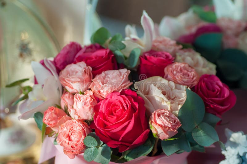 Bridal Bouquet of Red, Pink and White Roses Stock Photo - Image of ...